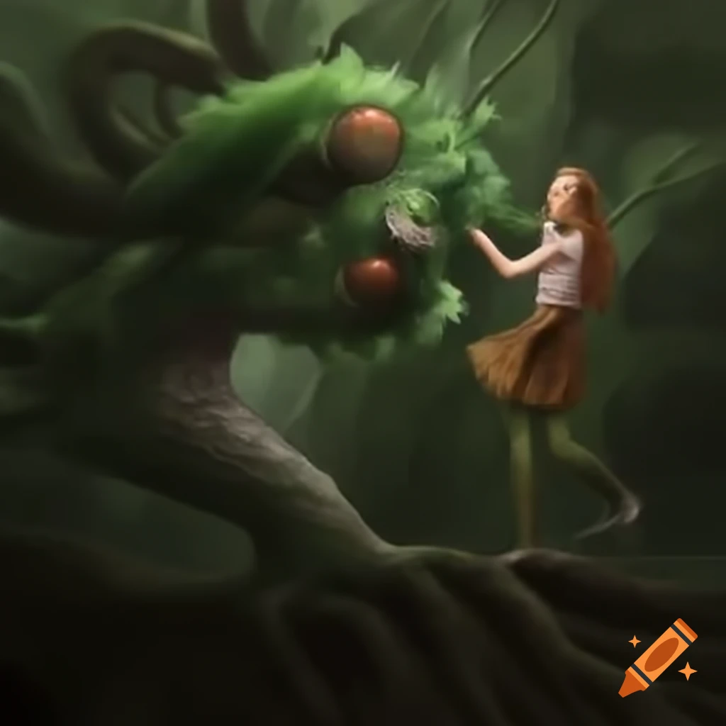 Time-lapse of woman transforming into tree monster on Craiyon