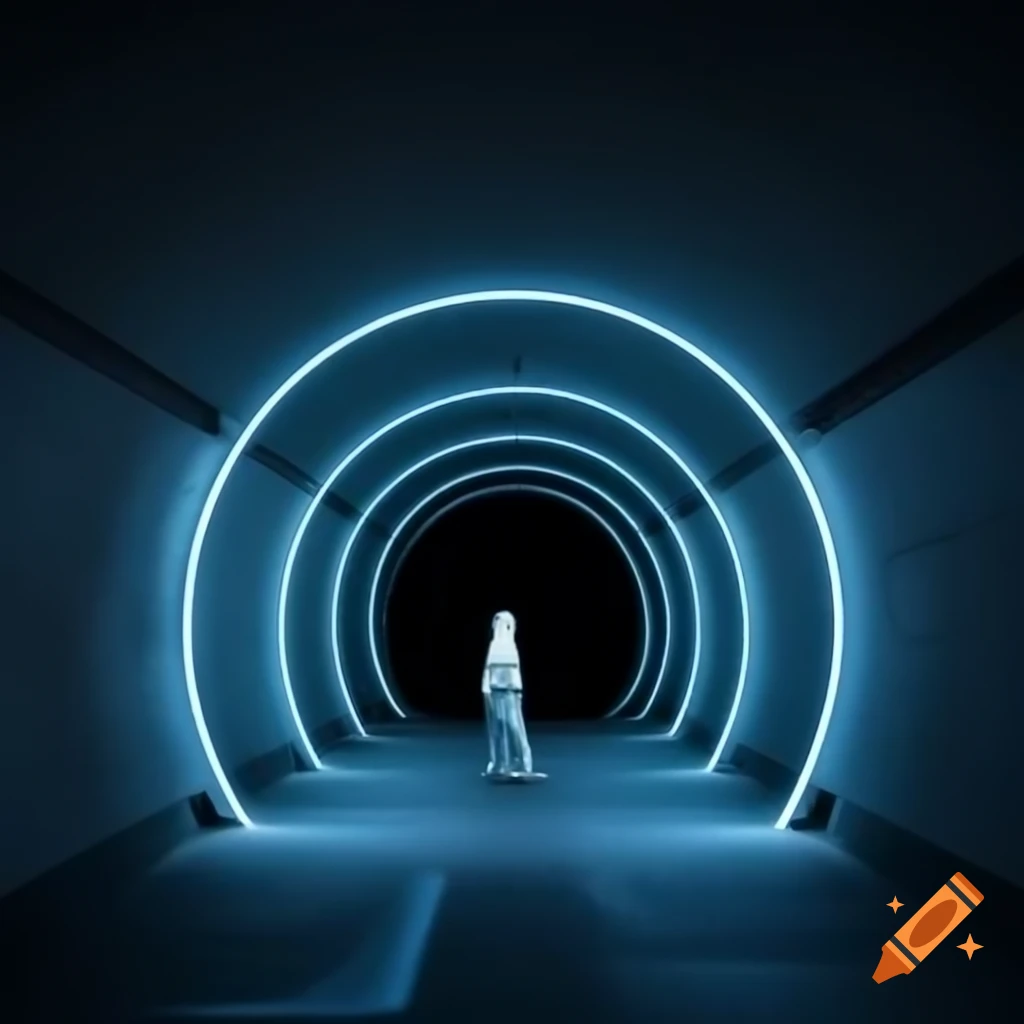 LED-lit interactive tunnel with visuals and empowering quotes leading ...