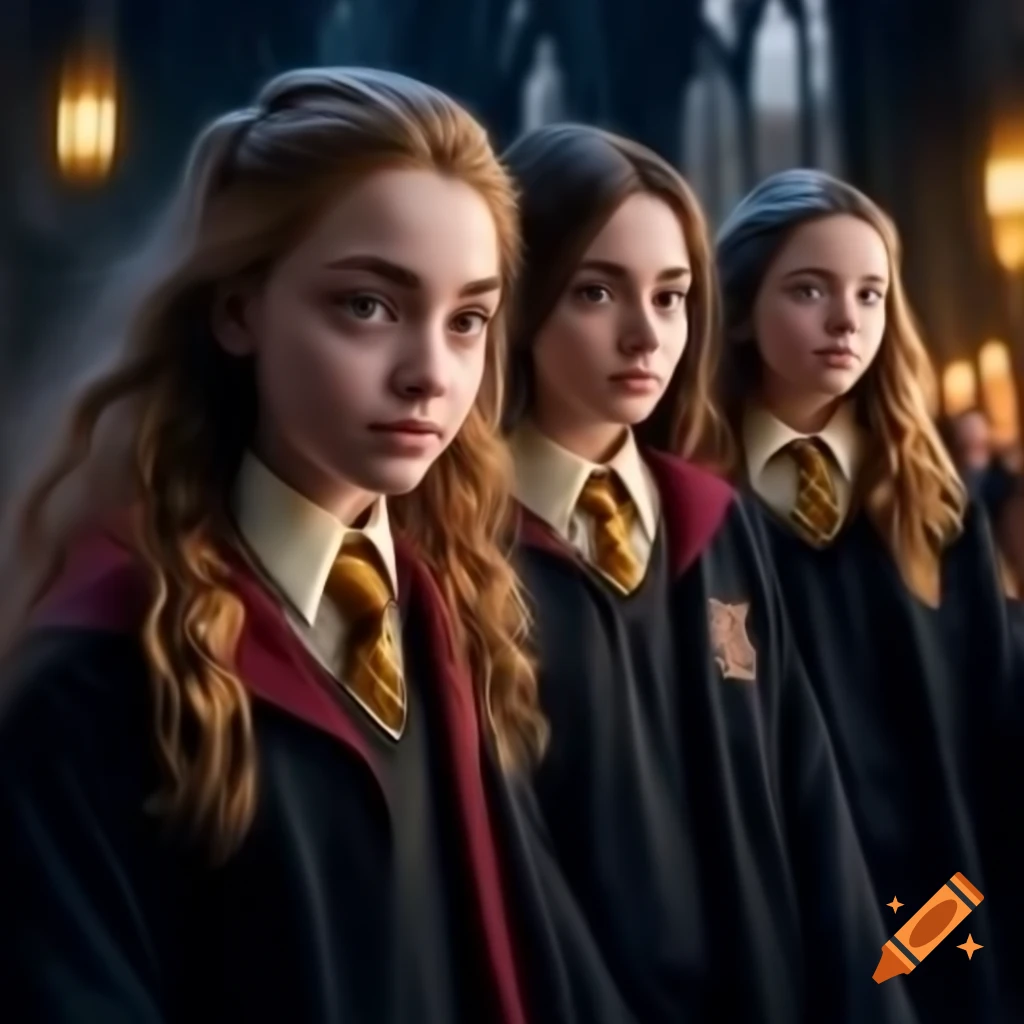 Hyper realistic illustration of Hogwarts girls exuding magical vibe on ...