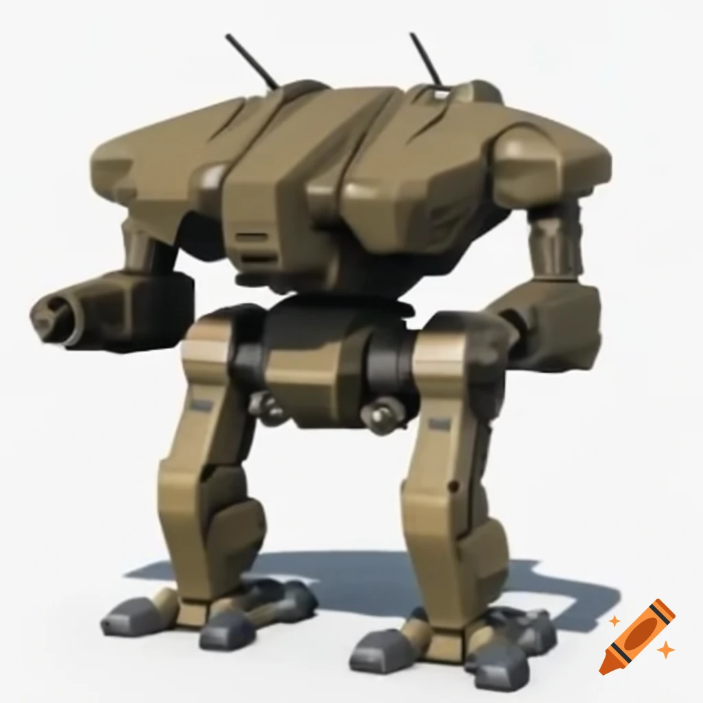 Symmetrical, agile two-legged battle mech with military tank ...