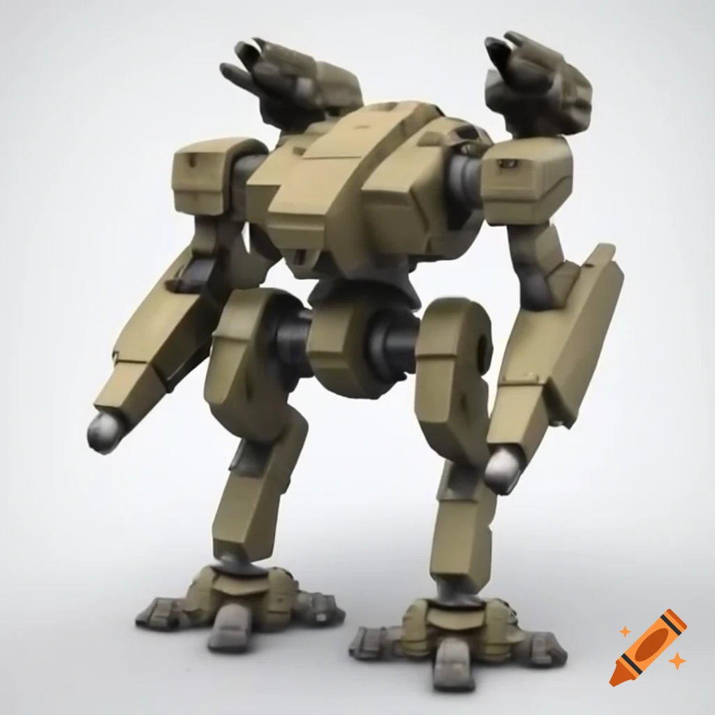 Symmetrical, agile two-legged battle mech with military tank inspiration on Craiyon