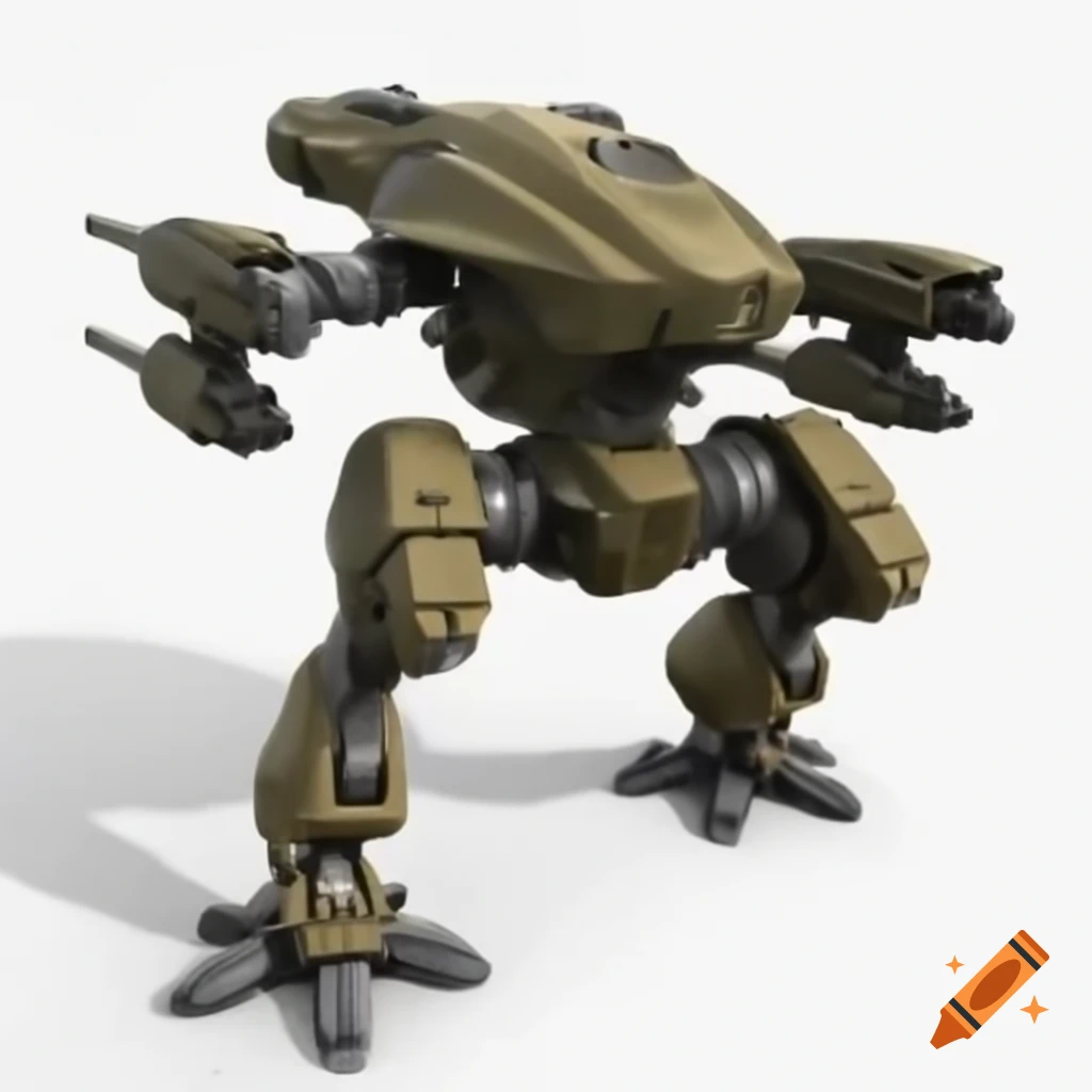 Symmetrical, agile two-legged battle mech with military tank inspiration on Craiyon