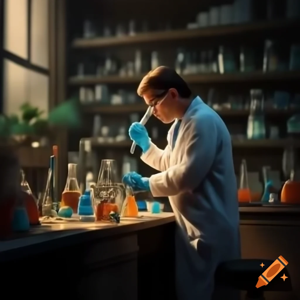 Realistic chemist practicing lab safety with rich textures and soft ...