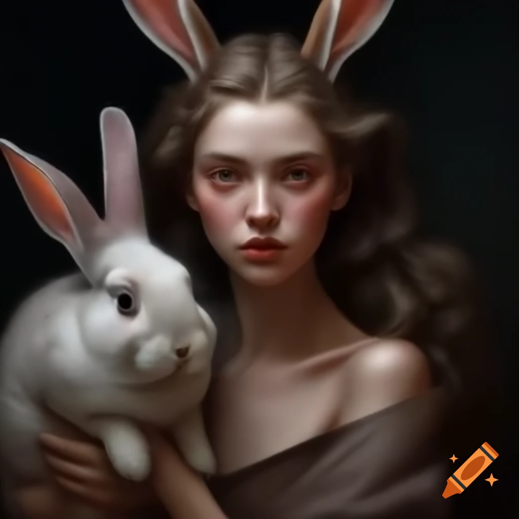 Hybrid creature with rabbit features and human appearance on Craiyon