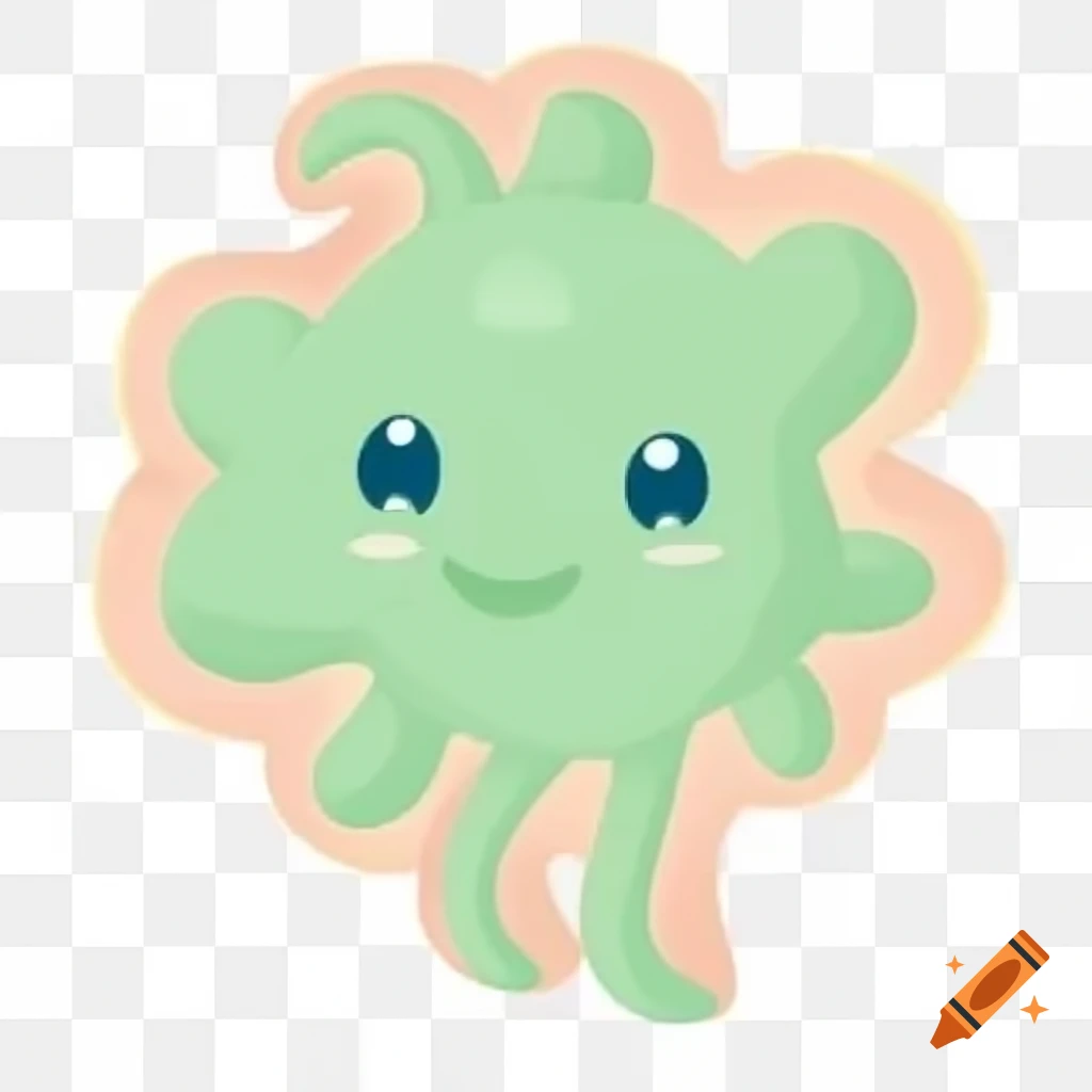 Cute cartoon amoeba character with big eyes in colorful pastel hues on ...