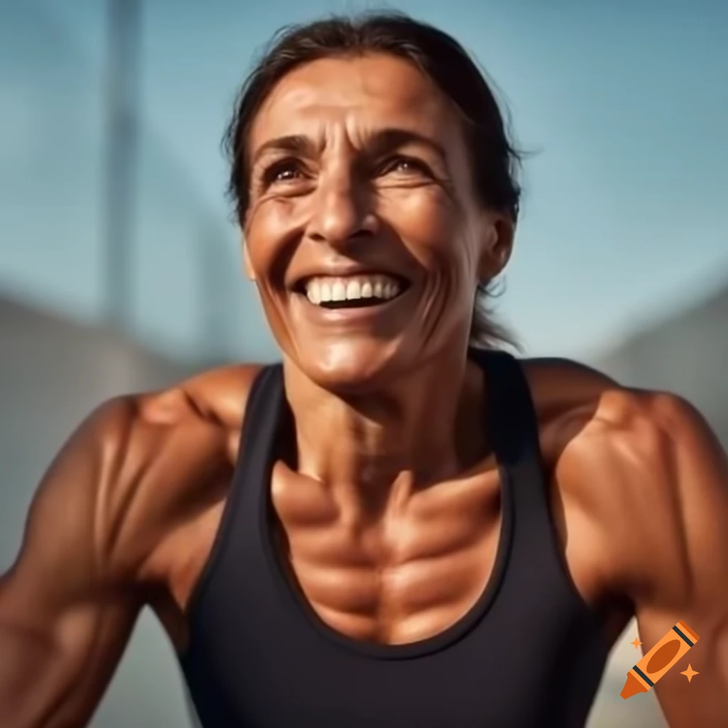 Athletic French woman with muscular build smiling at male interest on ...