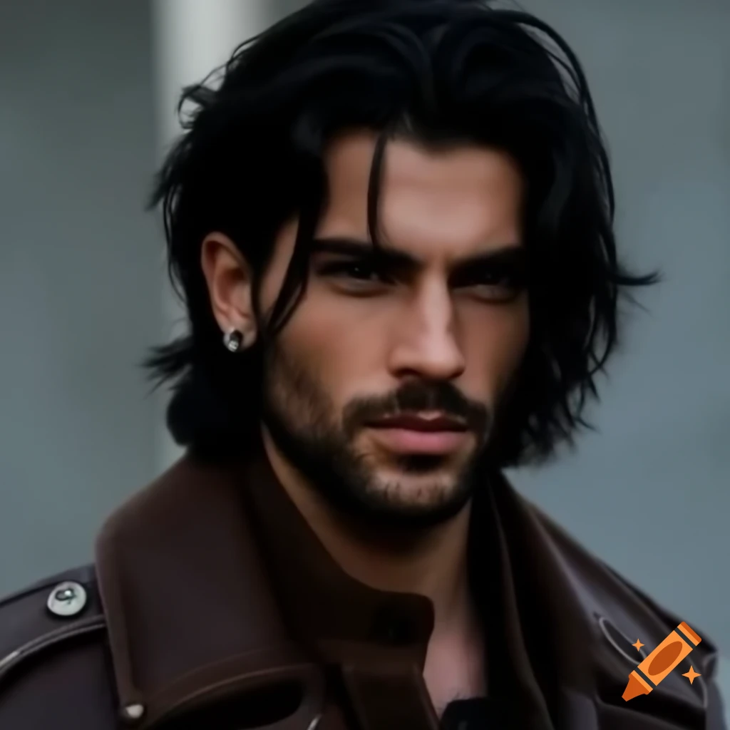 Man with shoulder length black hair and leather jacket, featuring ...
