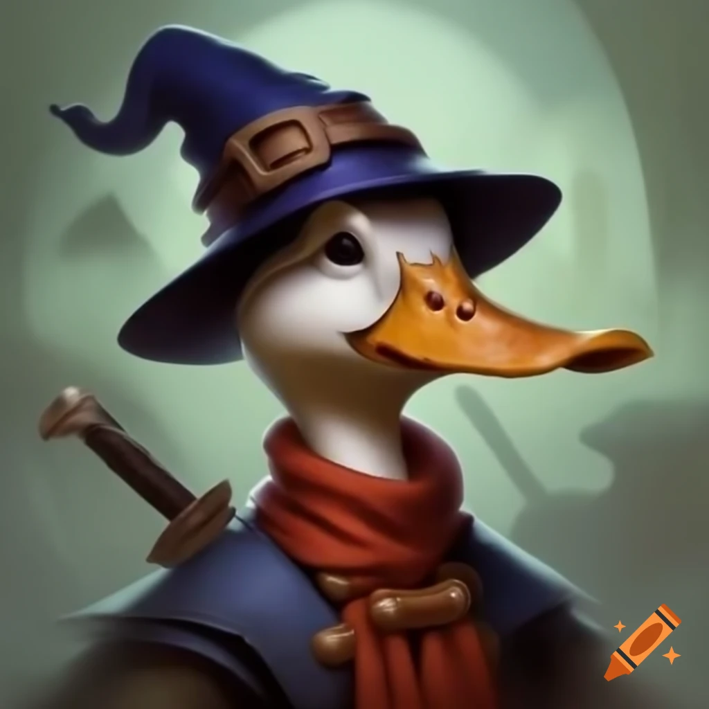 Duck wearing a wizard hat, holding a knife, with an evil expression on ...