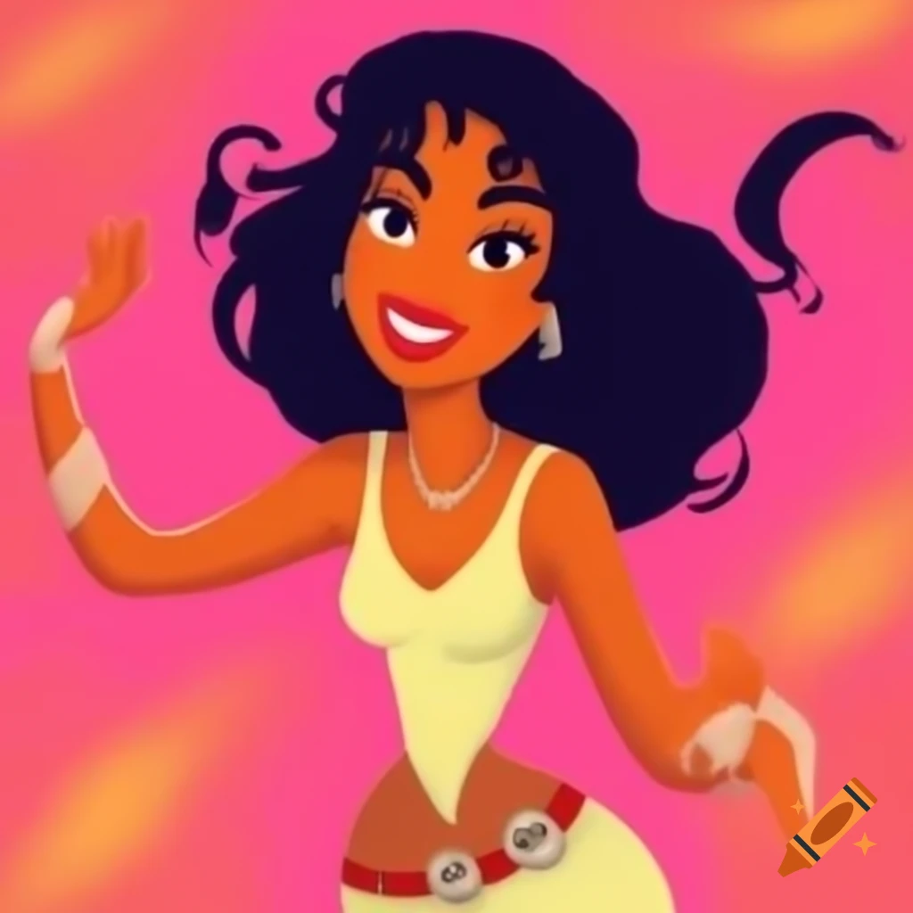 Cartoon style depiction of Selena Quintanilla dancing in Disney Pixar ...