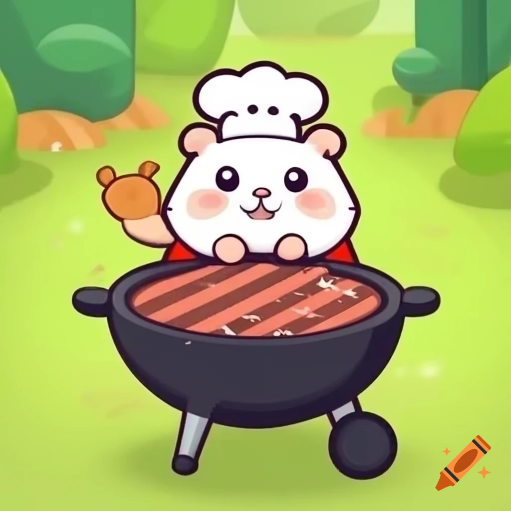 Cute hamster chef using a barbecue grill on Craiyon