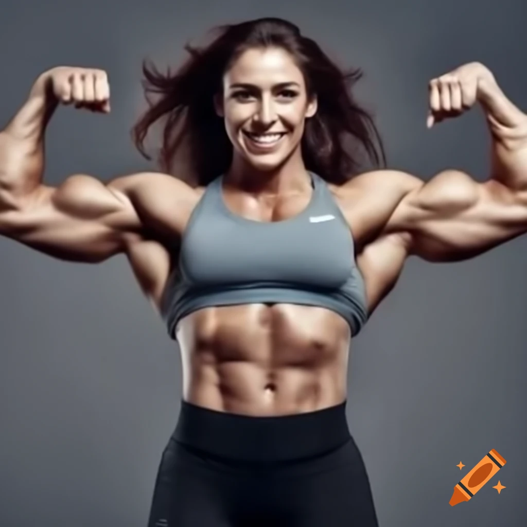 Athletic French woman with muscular development smiling at male interest on Craiyon
