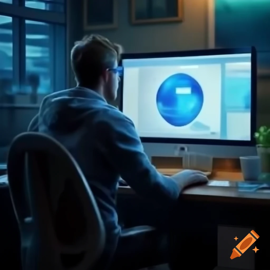 Person using computer to upload product in office environment ...