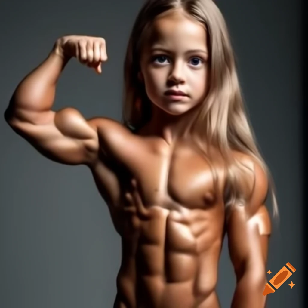 Young female bodybuilder showcasing impressive biceps and muscular physique on Craiyon