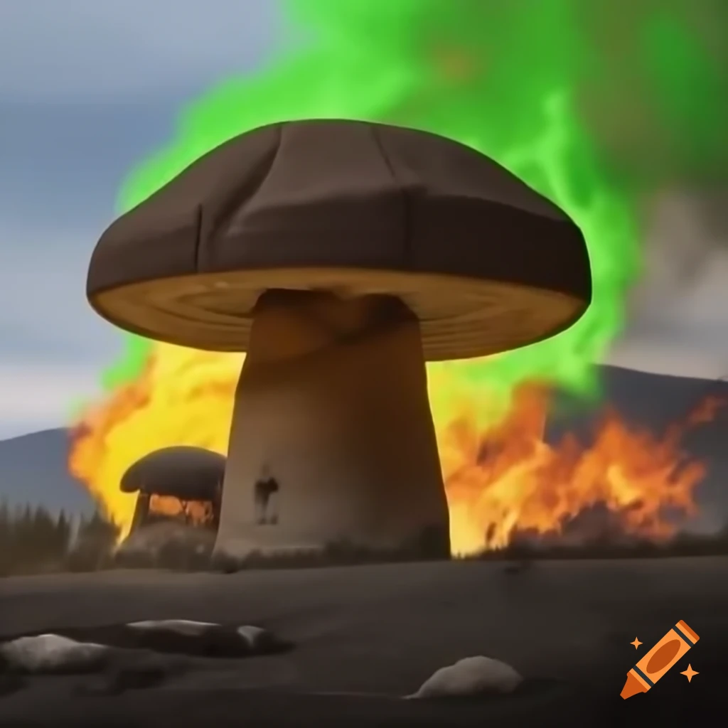 Large boletus mushroom with a worn striped flag on the ground on Craiyon