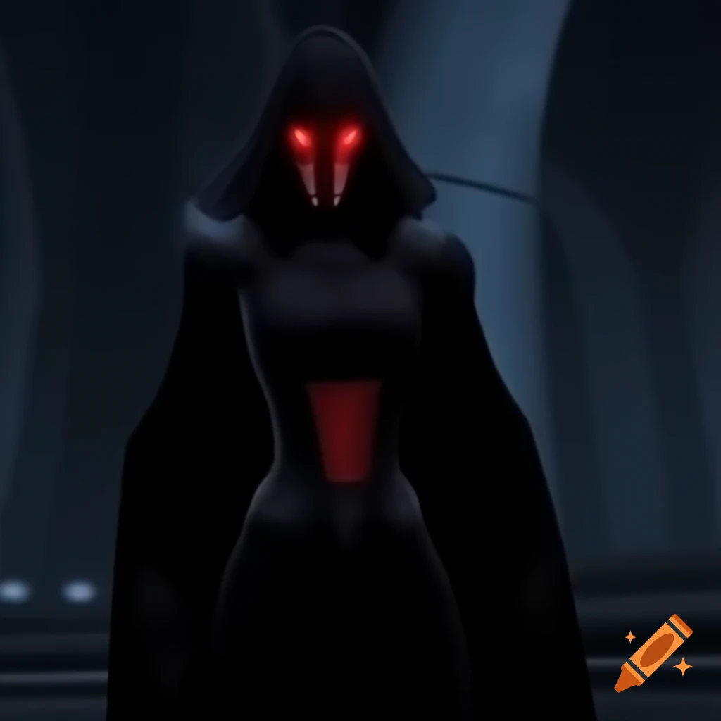 Menacing dark Sith Lord with red eyes and dark clothing on Craiyon