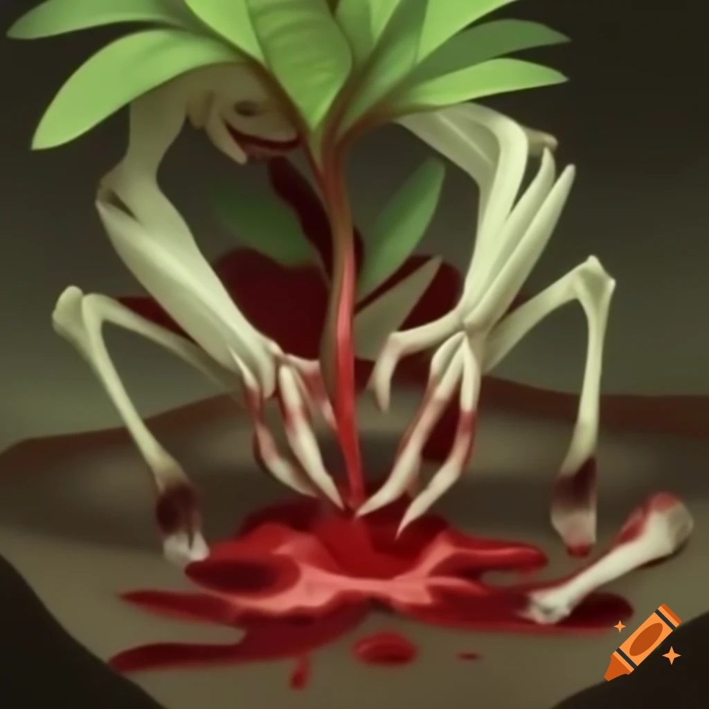 Plant sculpted from bones, symbolizing a macabre theme of feeding on ...