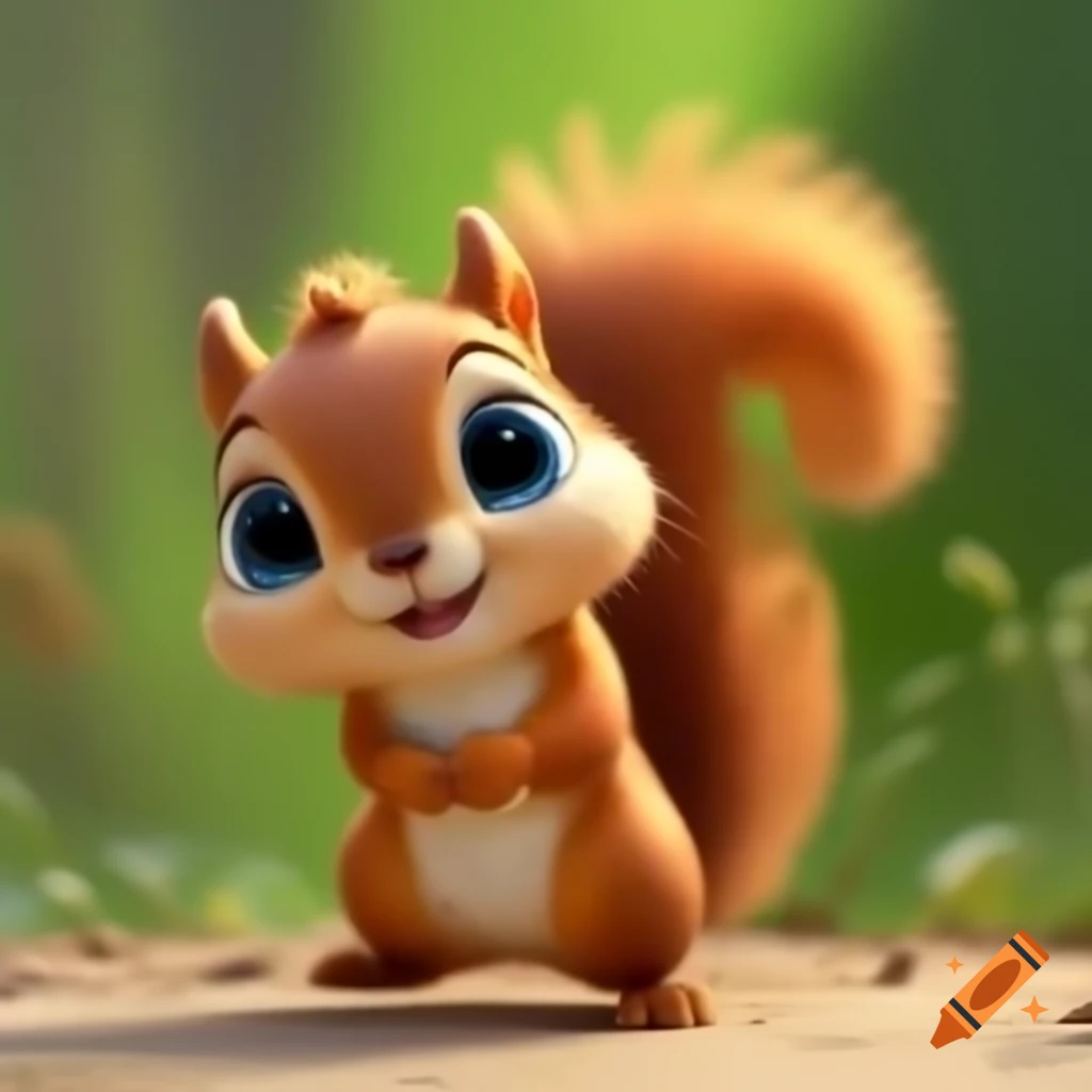 Cute squirrel with large blue eyes and smile in Disney style on Craiyon