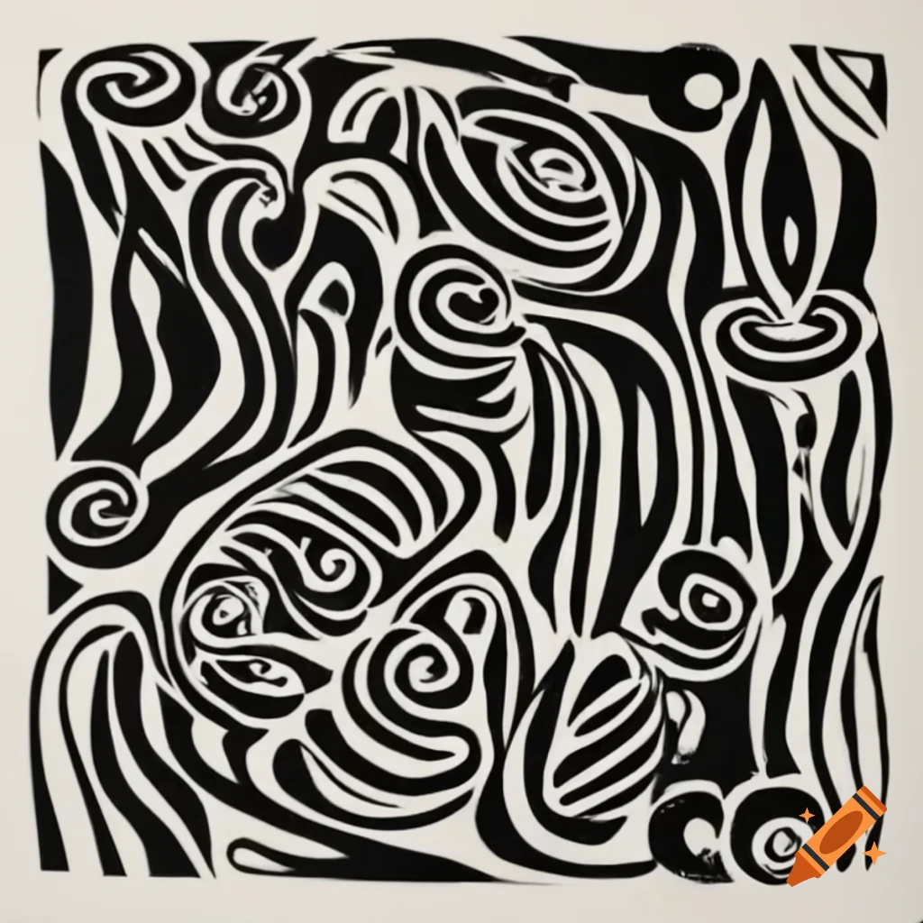 Optical art linocut print on Craiyon