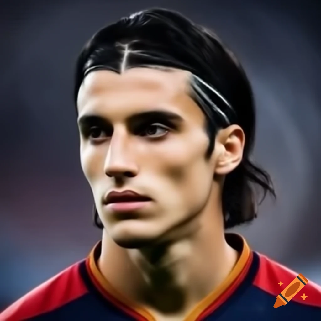 Young Italian soccer player in Genoa uniform, detailed portrait on Craiyon