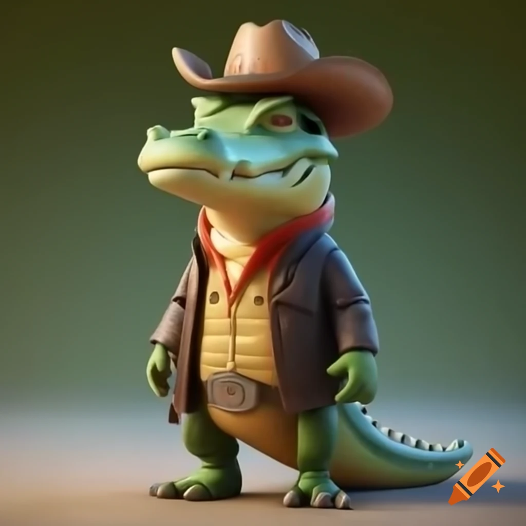 Cartoon crocodile in cowboy attire, standing on two legs on Craiyon