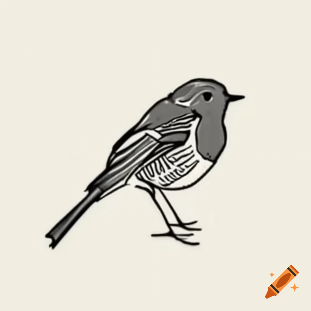 Lino print template featuring a robin on Craiyon