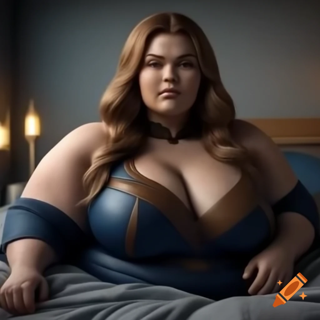 Plus-size superheroine lounging on her comfortable bed in superhero outfit on Craiyon