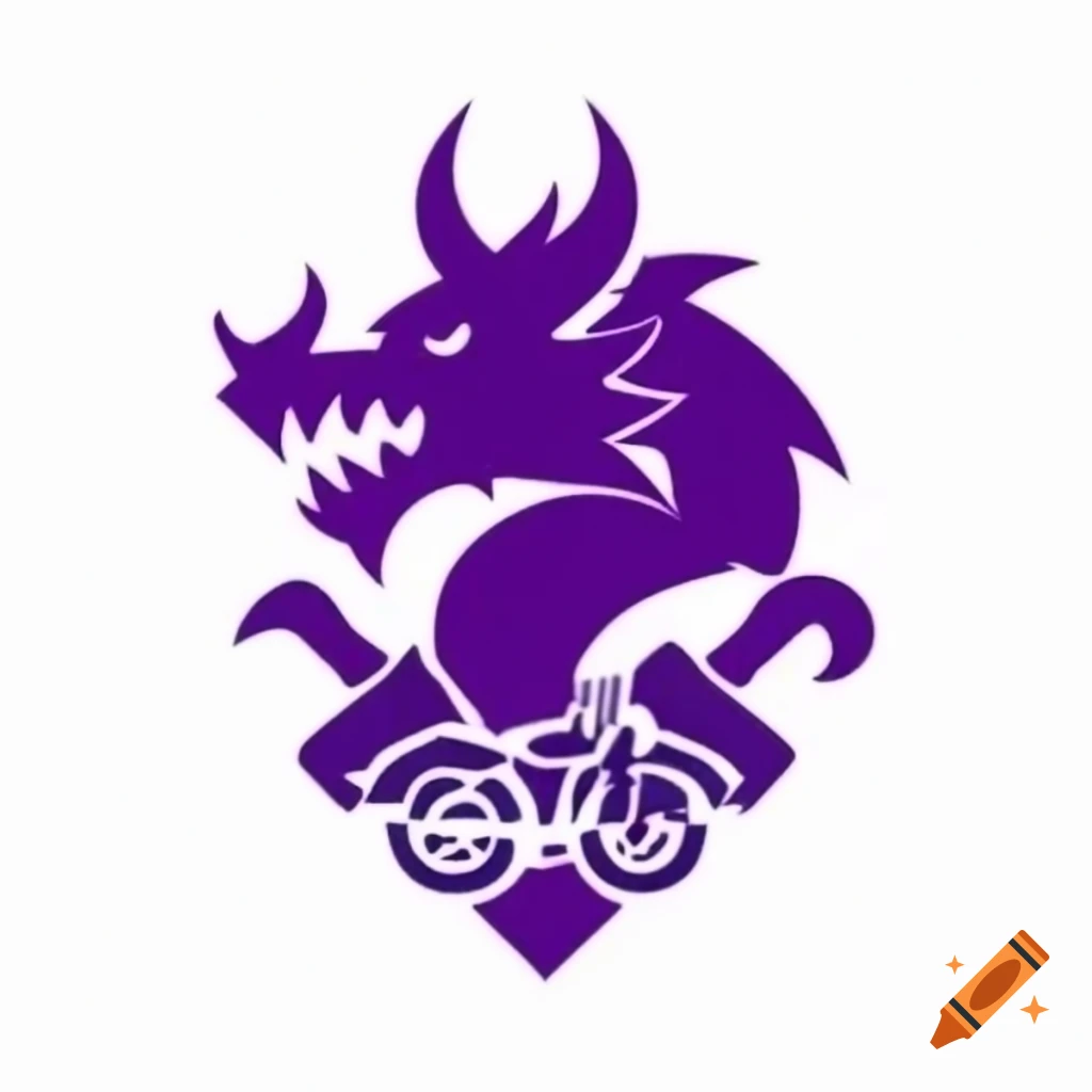 Monochrome logo featuring purple dragon head with wrench and motorcycle ...
