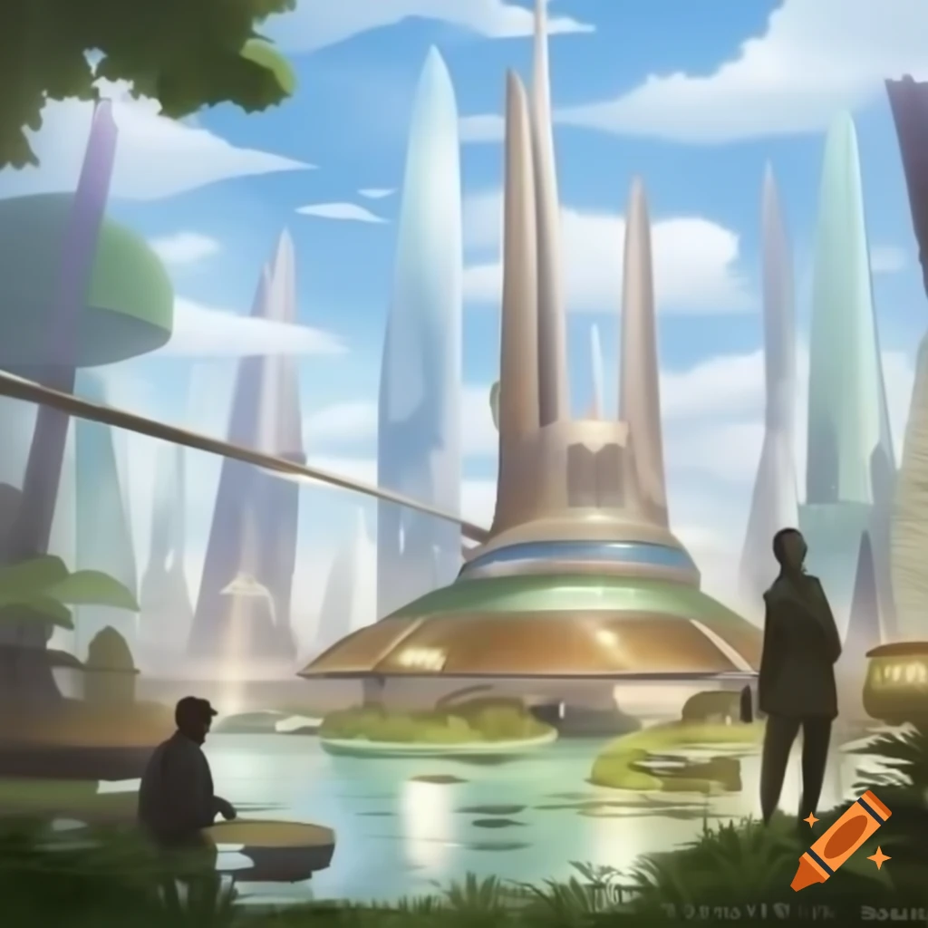 Utopic futuristic European city illustration resembling a book cover on ...