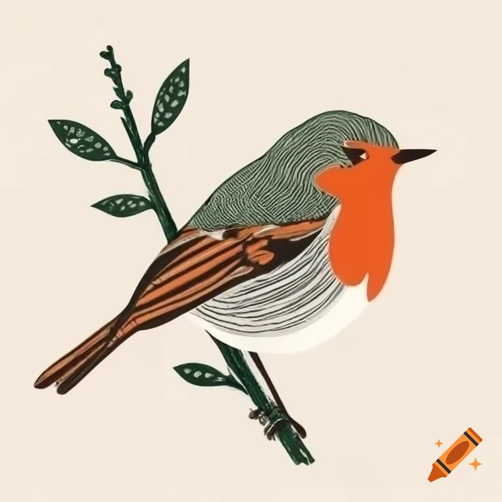 Lino print template featuring a robin on Craiyon
