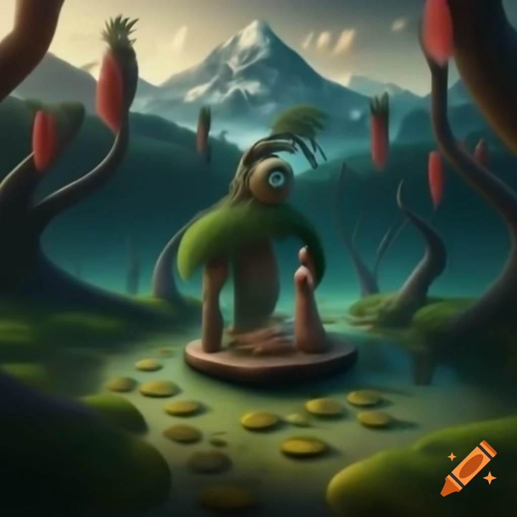 Surreal realm with porcelain fairy goddess transforming into lemon ...