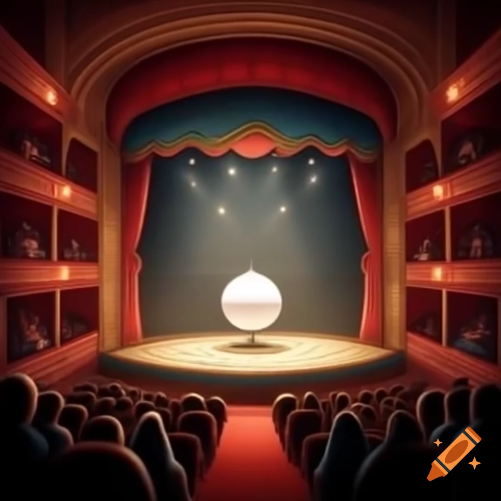 Circus stage in traditional theatre with small sphere and audience ...
