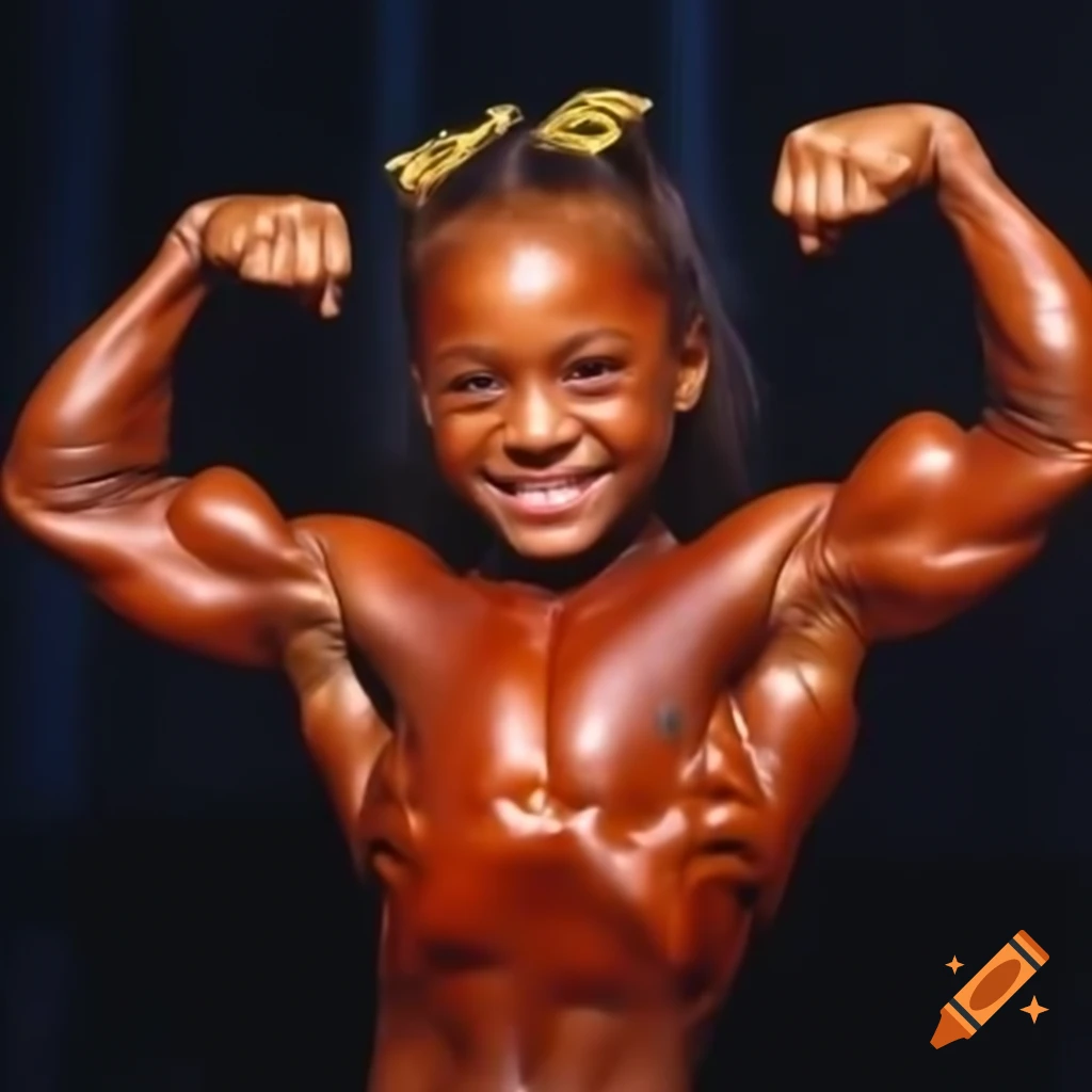 Strong girl bodybuilder with muscular build and expressive grin on Craiyon