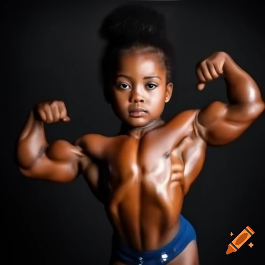 Super heavyweight bodybuilder girl kid with large muscles on Craiyon