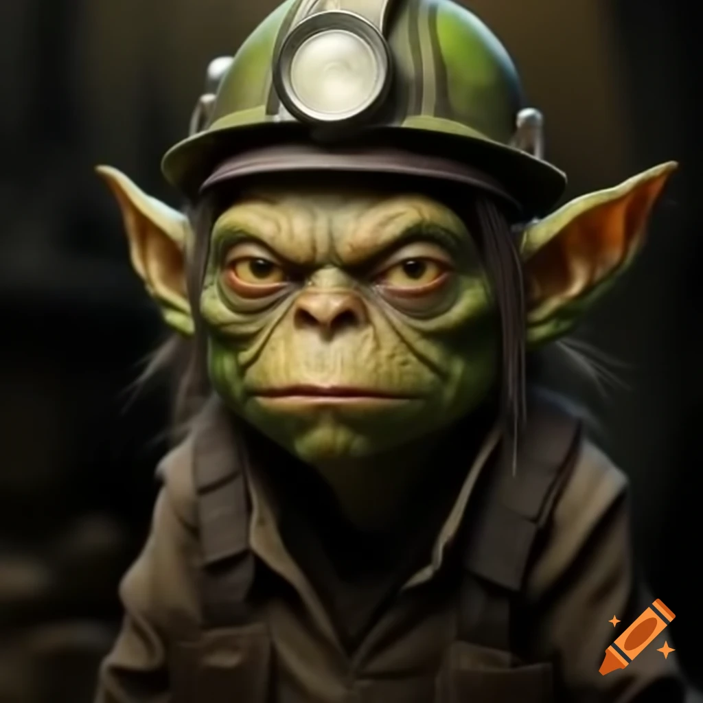 Goblin in hardhat labeled 'CSL', appearing slimy and sinister on Craiyon