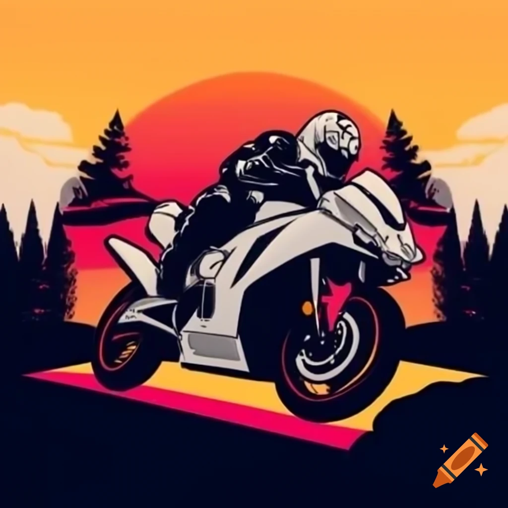 Stylized illustration of motorcyclist on modern sport motorcycle in ...