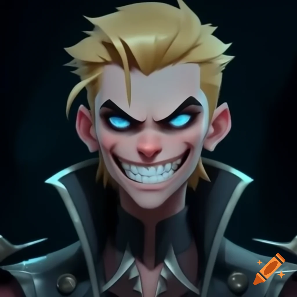 Young man with sharp teeth and pirate coat, menacing smile on Craiyon