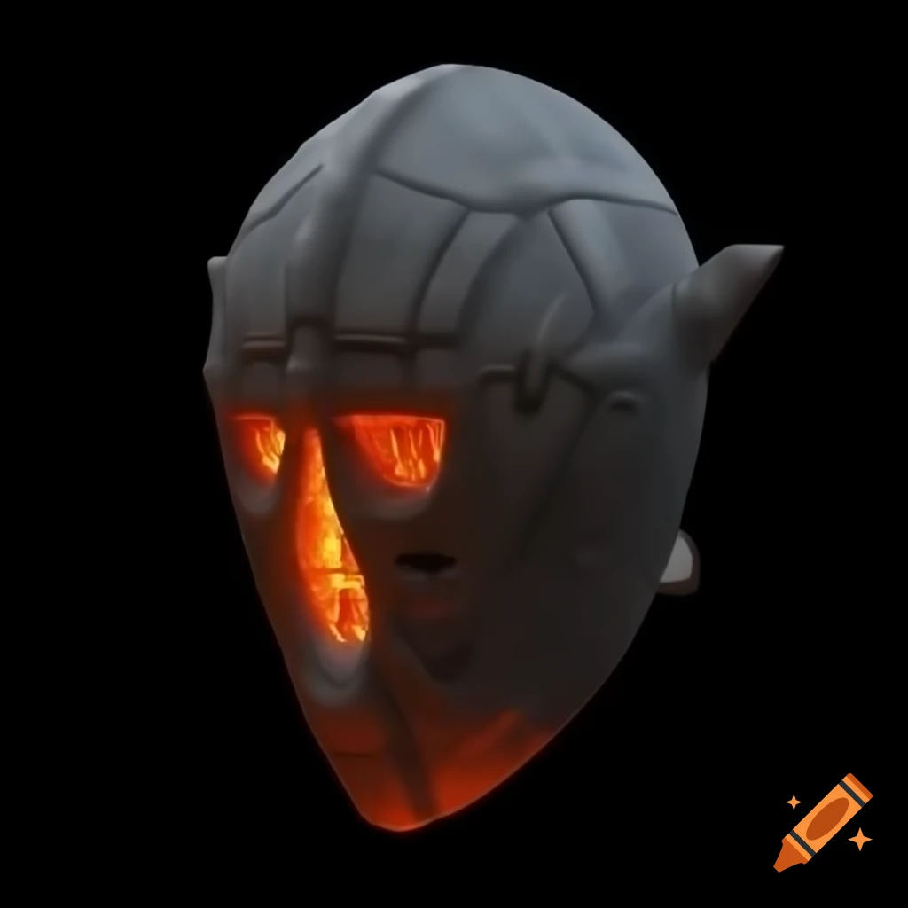 Fantasy mask sculpted from volcanic stone with a rigid, featureless ...