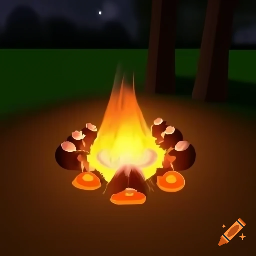 Close-up of laughing dogs around campfire in the woods on Craiyon