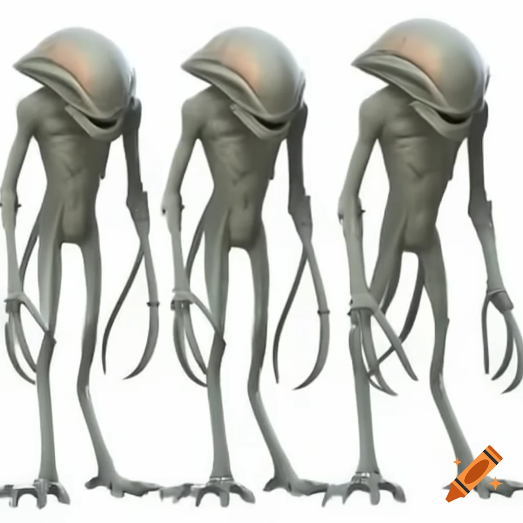 Tall alien creature with long limbs and gray skin on Craiyon