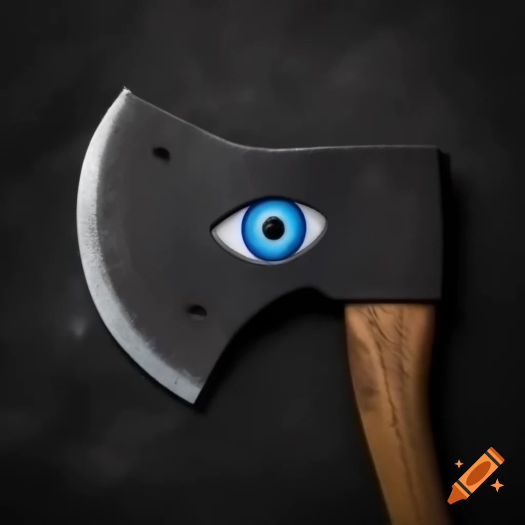 Axe featuring an evil eye design at the center of the cleaver on Craiyon