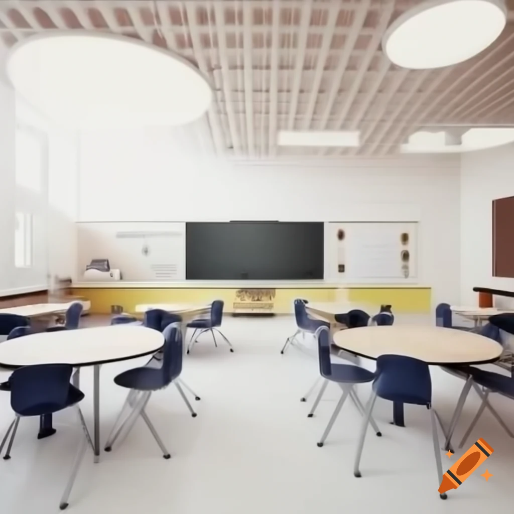 Modern art classroom design with interactive walls and natural lighting ...