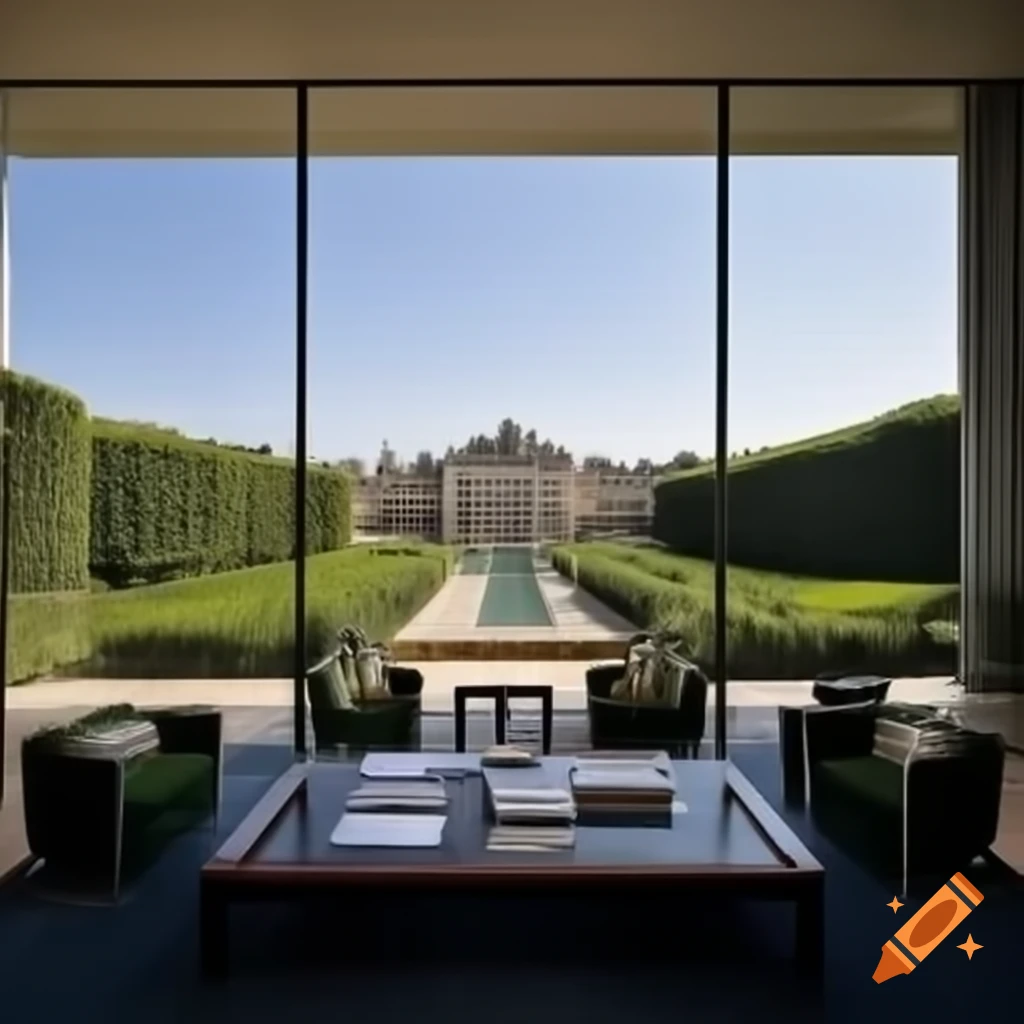 Serene luxury office in an estate representing calm financial ...