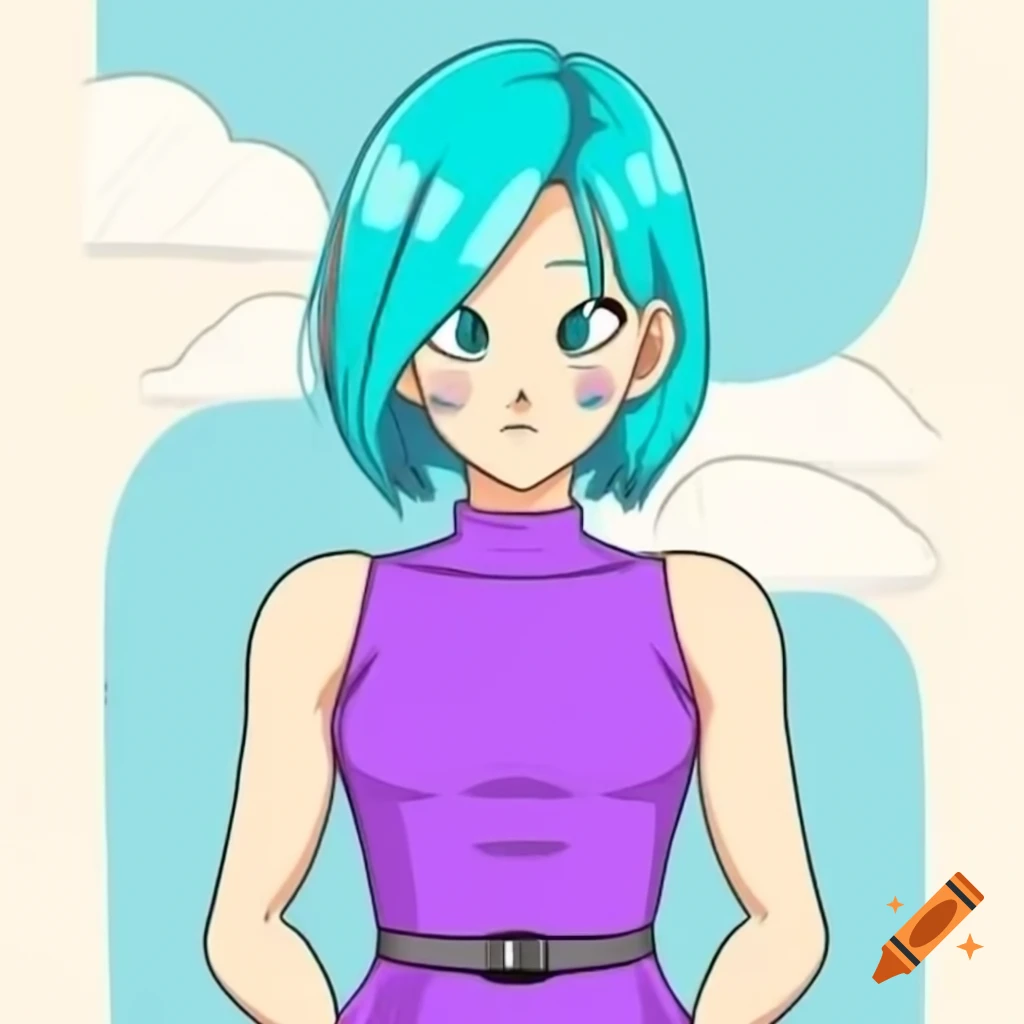 Anime character with turquoise hair and purple dress in Dragon Ball ...