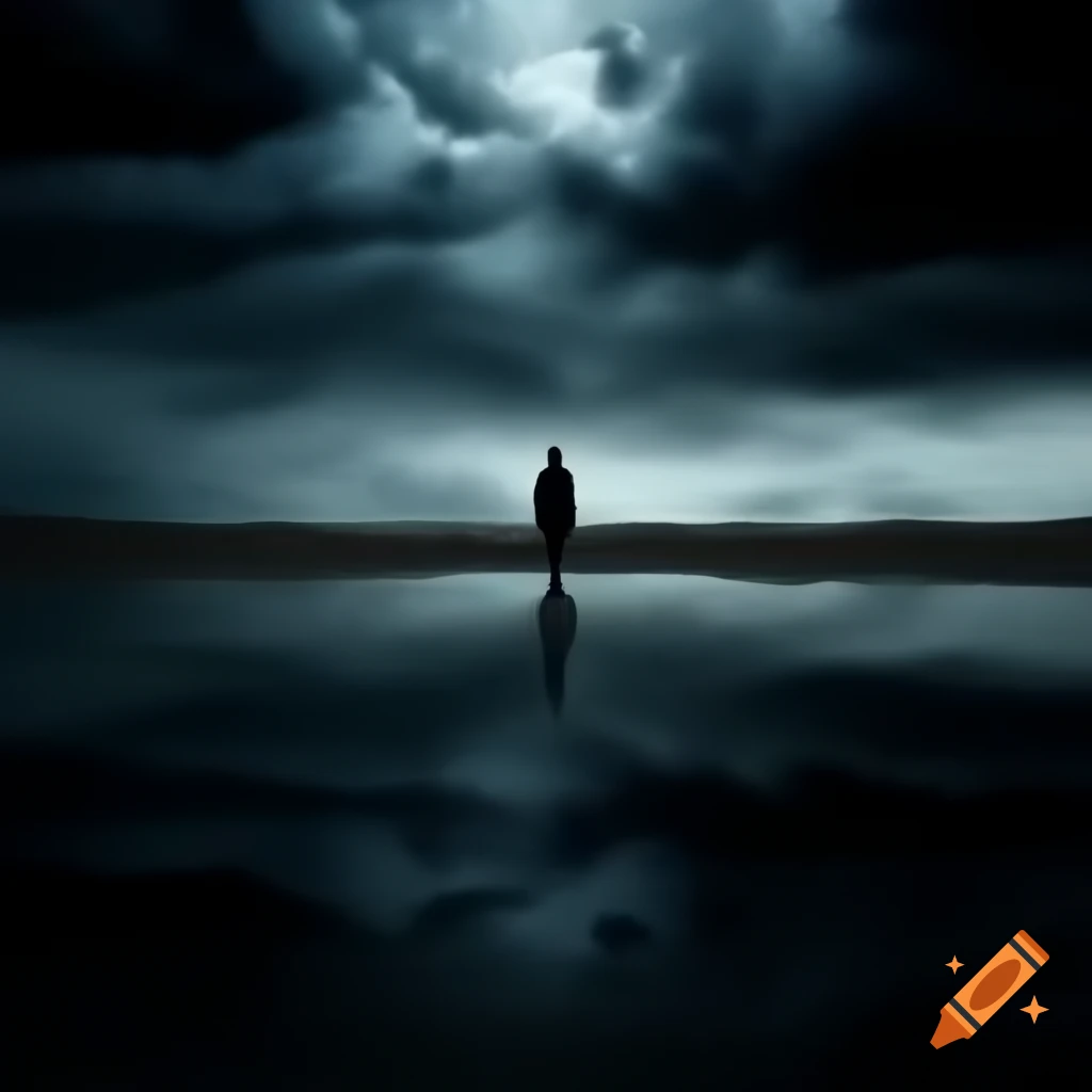 Desolate landscape with dark clouds conveying somber feelings on Craiyon