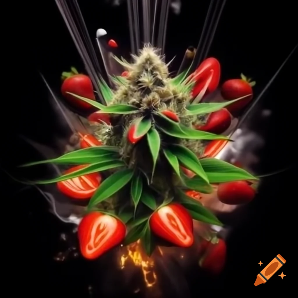 Vibrant cannabis flower with exploding strawberries on Craiyon