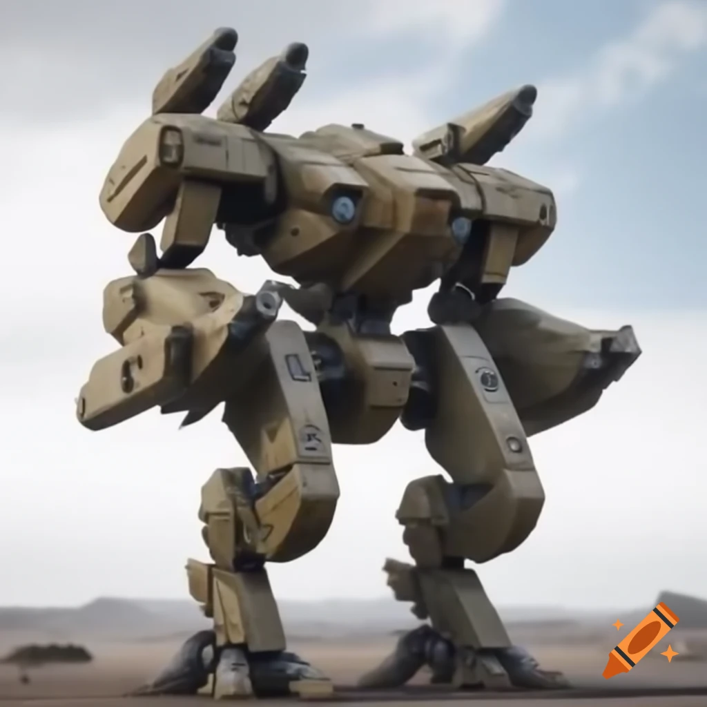 Symmetrical armored battle mech with angular and curved military ...