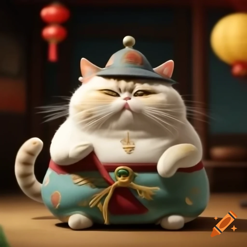 Whimsical cat with Chinese hat and mustache on Craiyon
