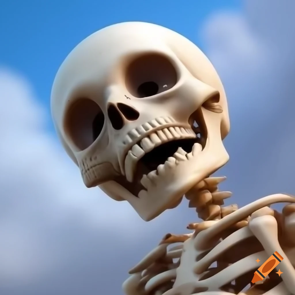 Realistic skeleton looking skyward, expressing joy and dreams on Craiyon