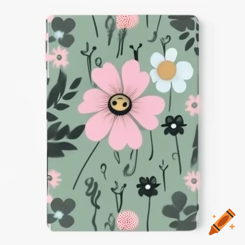 Cute notebook cover with flower art in edgy modern grunge style on Craiyon