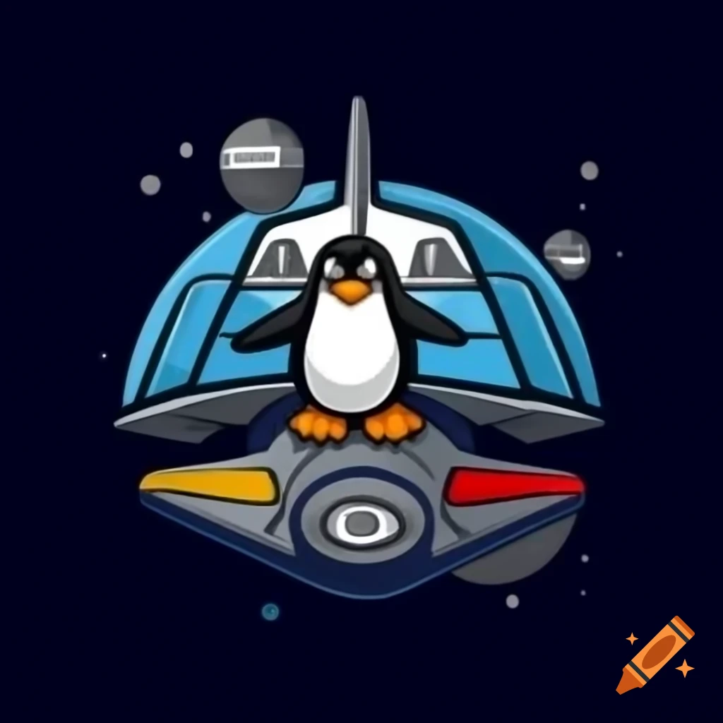 2D Linux spaceship featuring Tux penguin model for gaming on Craiyon